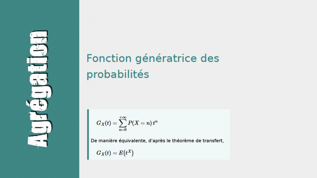 Fonction génératrice des probabilités - Probabilité discrète - Fiche ...